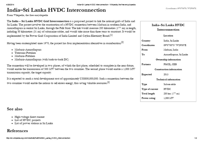 India-Sri Lanka HVDC Interconnection - Wikipedia, The Free Encyclopedia ...