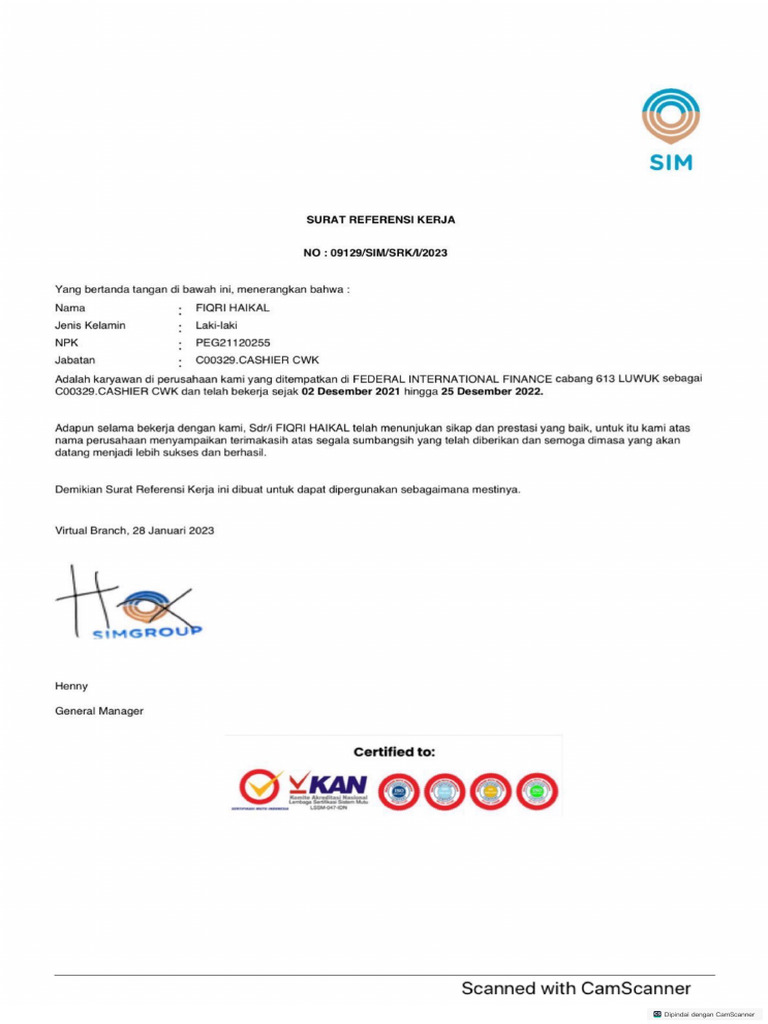 Surat Pengalaman Kerja | PDF