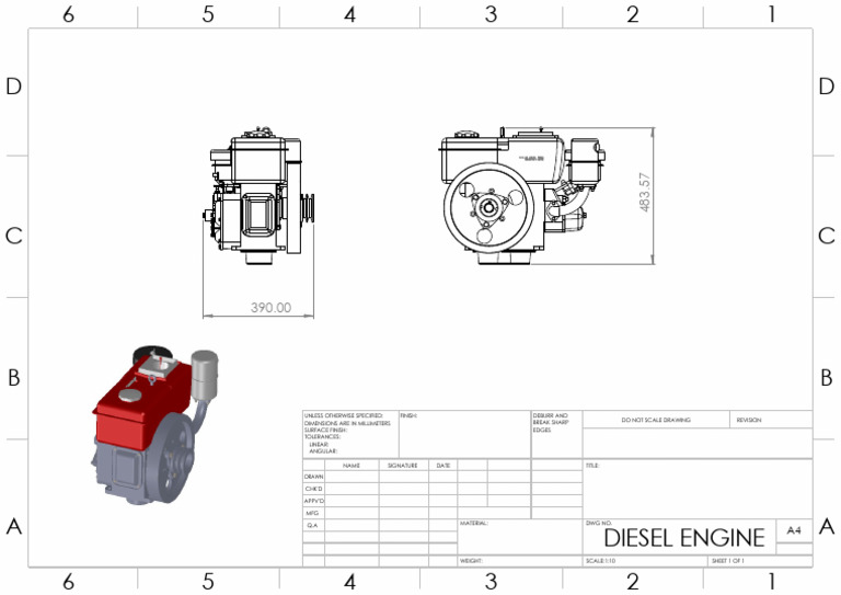 Diesel Engine Technical Drawing | PDF