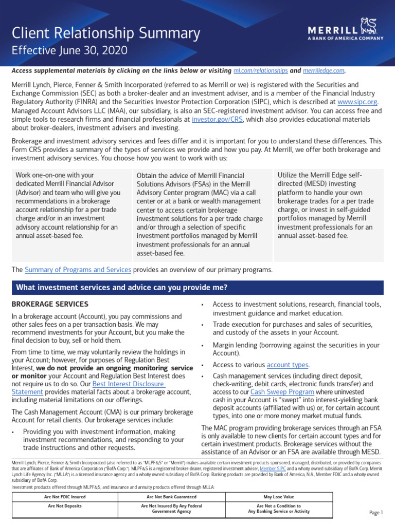 Client Relationship Summary CRS | PDF | Financial Adviser | Securities ...