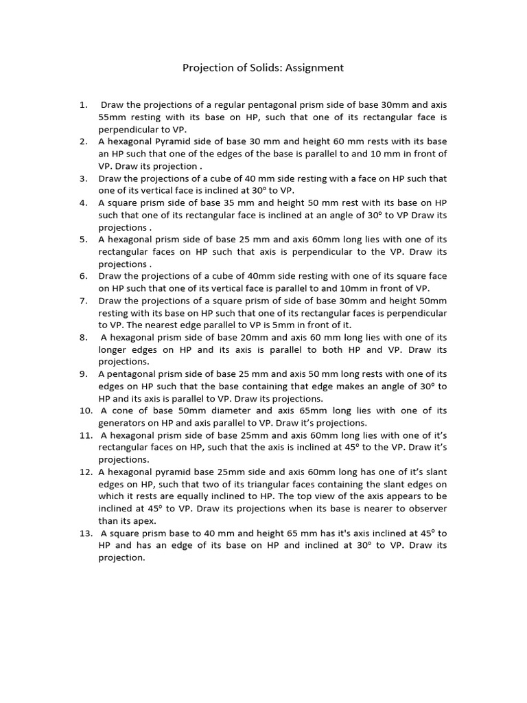 Projection of Solids Assignment | PDF | Euclidean Geometry | Geometric Shapes