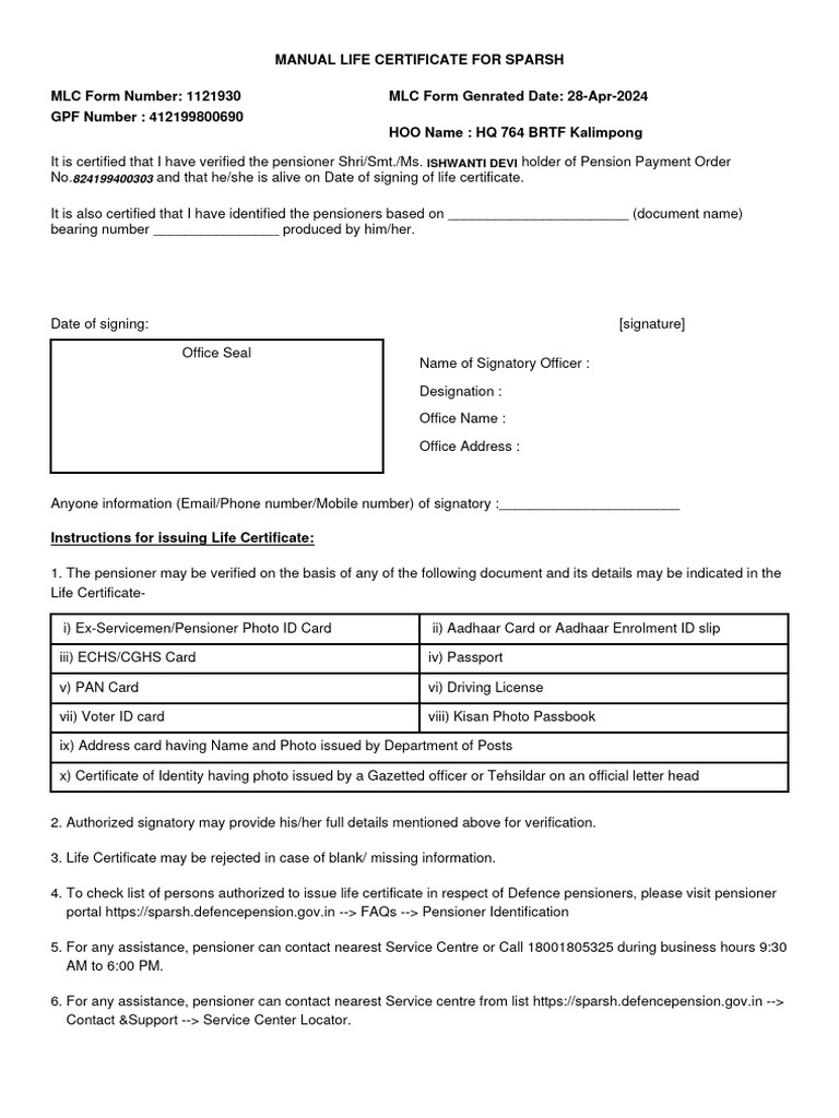 MLC Certificate Ishwanti Devi | PDF | Identity Document | Signature