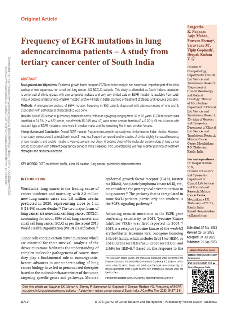 Frequency of Egfr Mutations in Lung Adenocarcinoma.40 | PDF | Epidermal ...