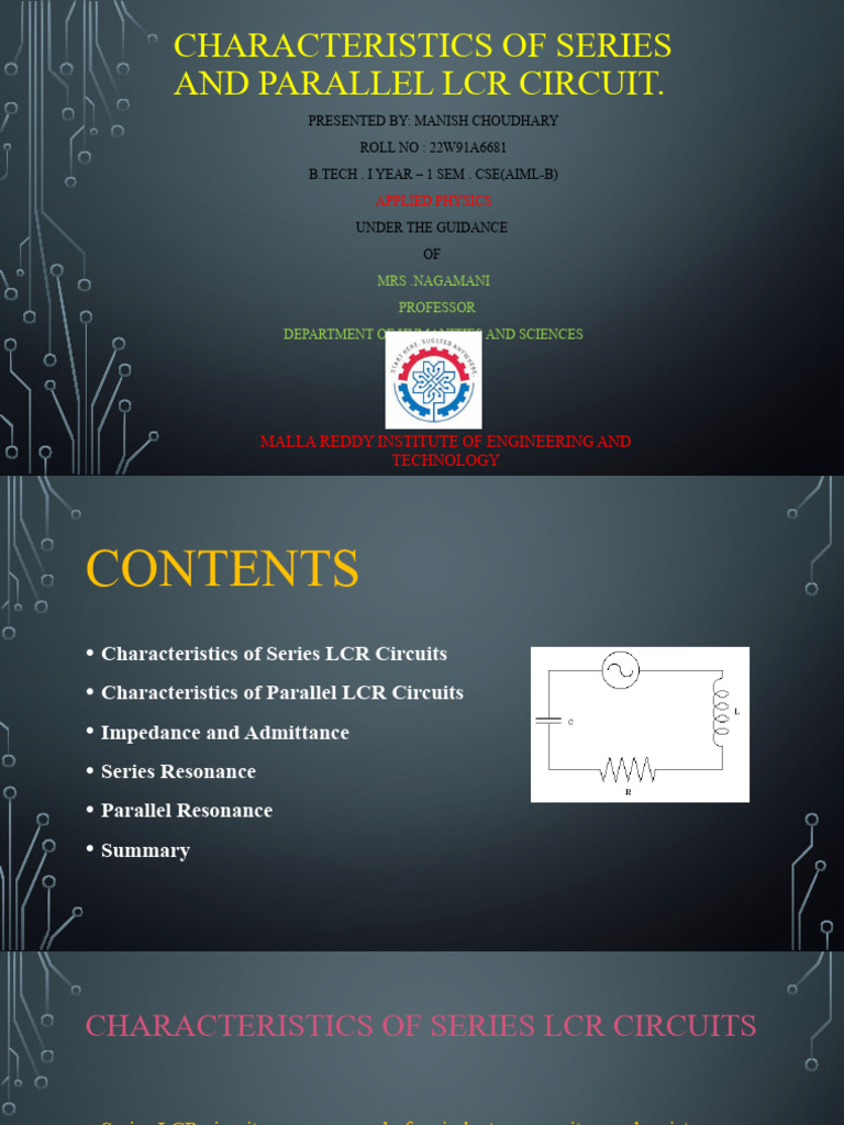 Characteristics of Series and Parallel LCR Circuit | PDF | Electrical Impedance | Series And ...