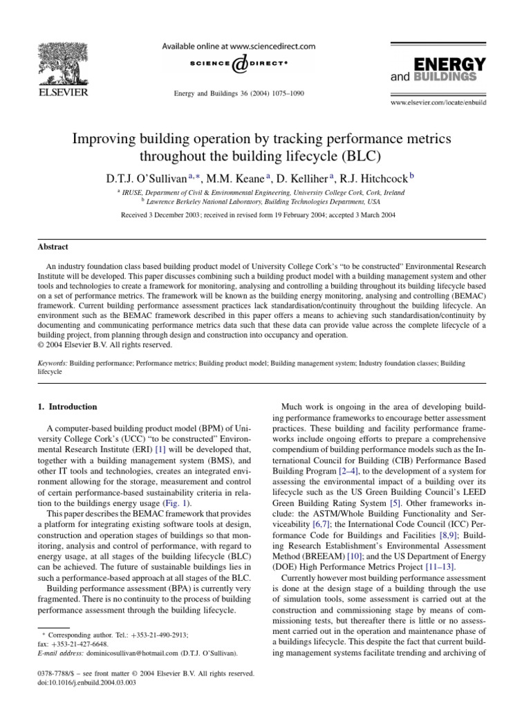 Improving Building Operation by Tracking Performance Metrics Throughout ...
