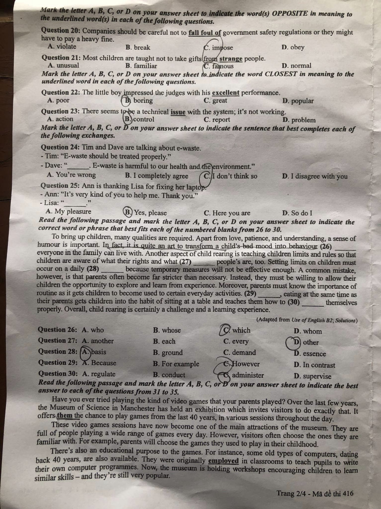 Đề Tốt Nghiệp Thpt Quốc Gia 2024 Môn Anh Mã Đề 416 | PDF