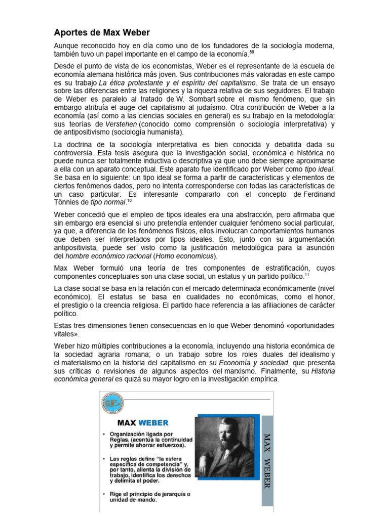 Aportes de Max Weber | PDF | Max Weber | Educación en artes liberales