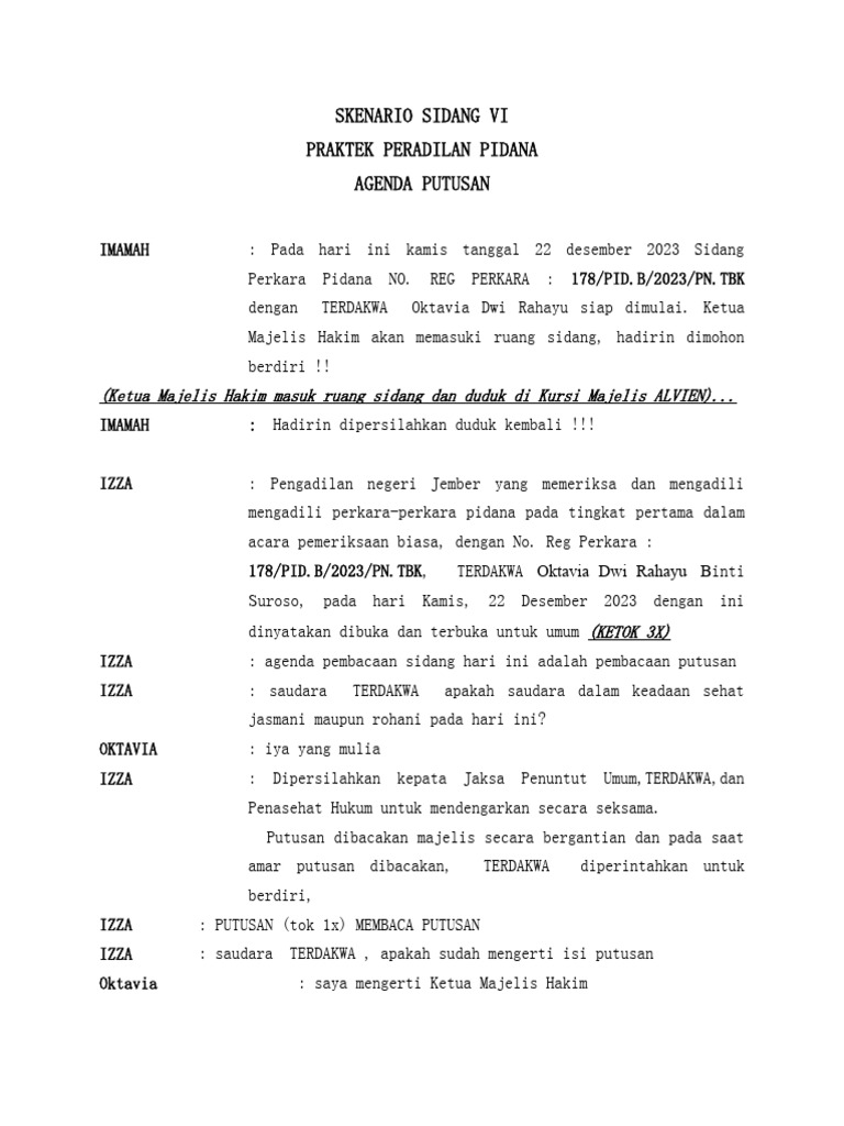 SKENARIO SIDANG IV PIDANA Fix | PDF
