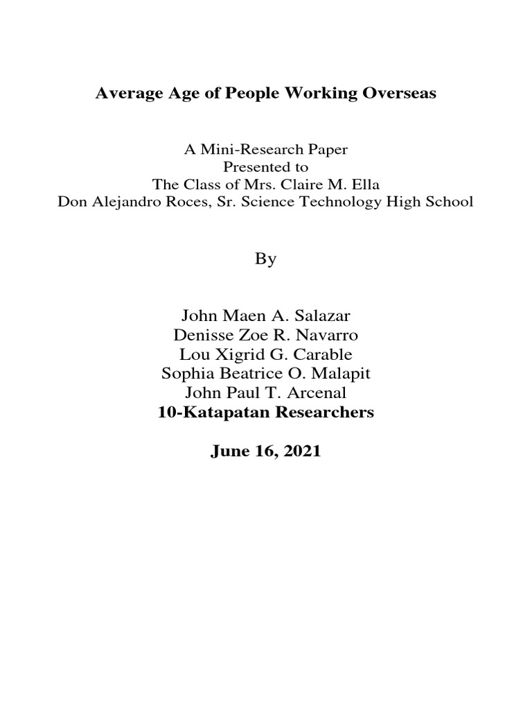 Mini Research E2 Na Talaga | PDF | Human Migration | Economy Of The ...