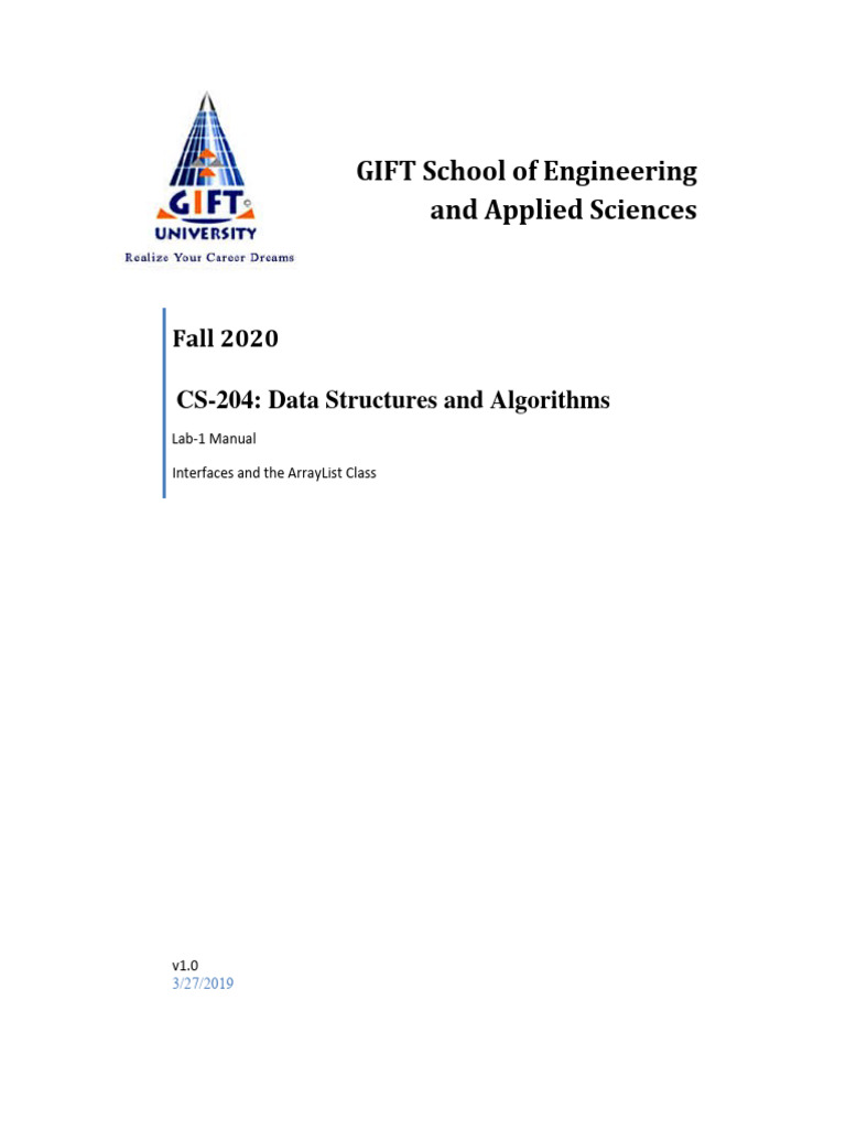 (Lab-1 Manual) CS-204-DSA - Interfaces, and The ArrayList Class | PDF | Method (Computer ...