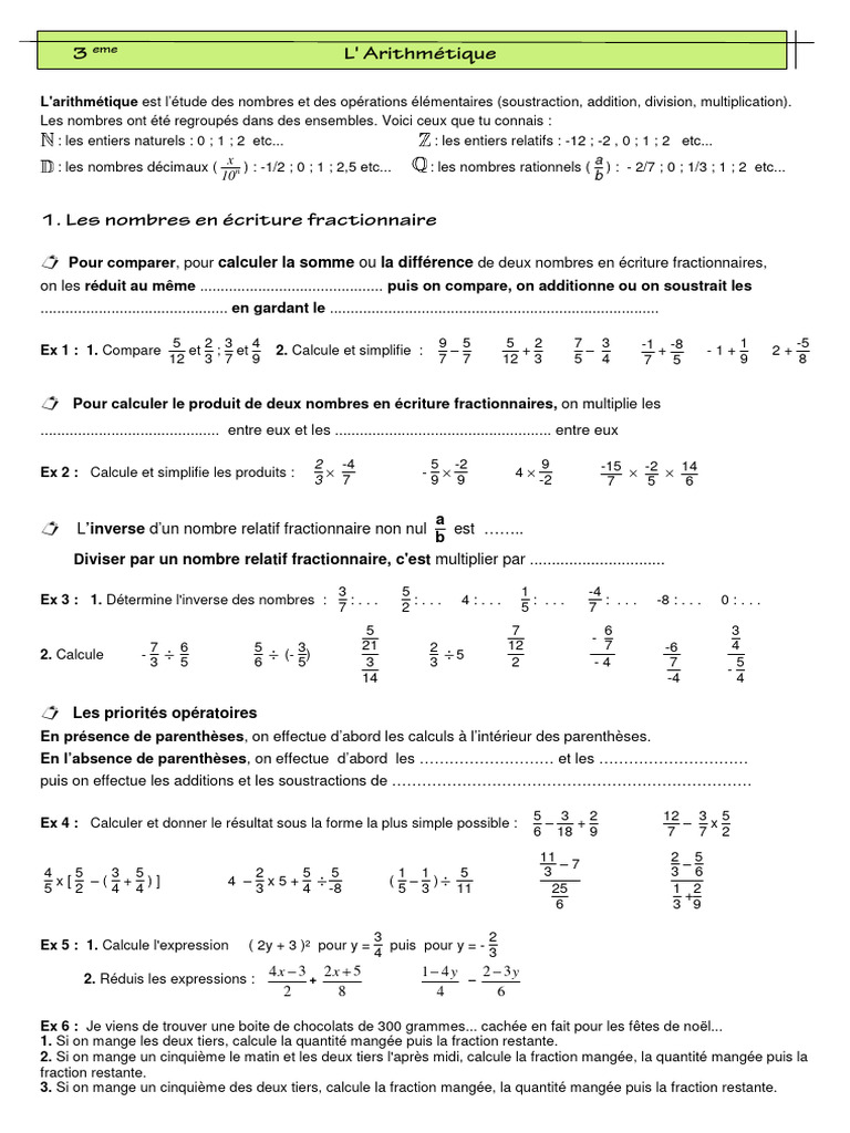 Introduction à l'Arithmétique et Fractions | PDF | Nombre | Division