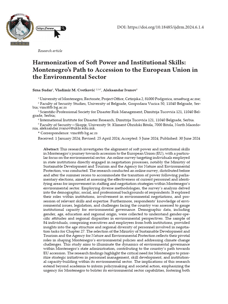 Harmonization of Soft Power and Institutional Skills: Montenegro's Path ...