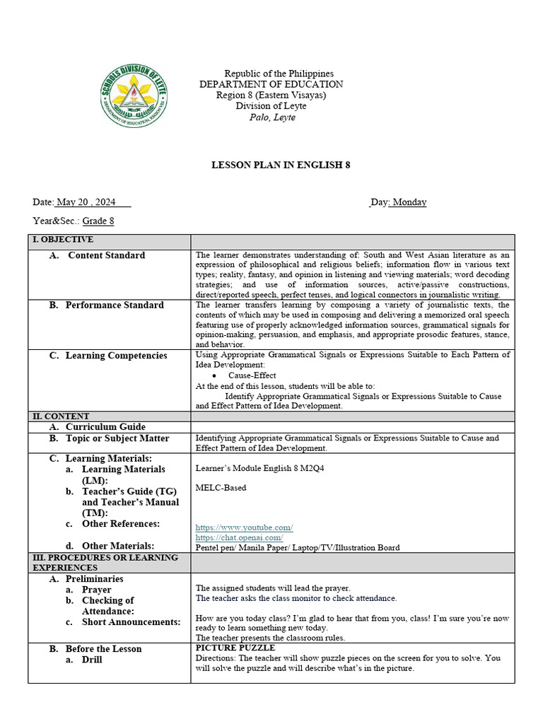 4Q Lesson 1.4 ENGLISH 8 Cause and Effect | Download Free PDF | Learning | Causality