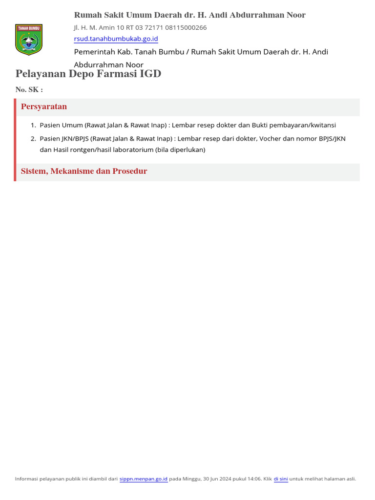 Unduh Standar Pelayanan - Pelayanan Depo Farmasi IGD | PDF