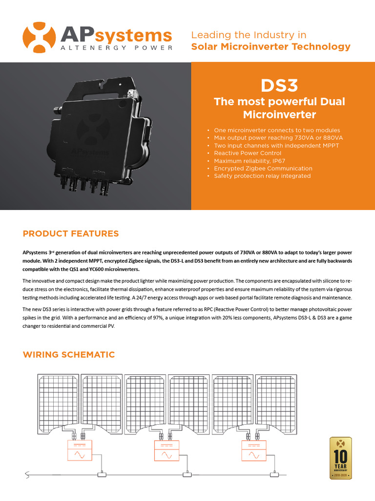 APsystems Microinverter DS3 Datasheet | PDF | Photovoltaics | Electromagnetism
