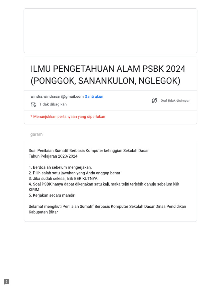 Ilmu Pengetahuan Alam PSBK 2024 (Ponggok, Sanankulon, Nglegok) | PDF