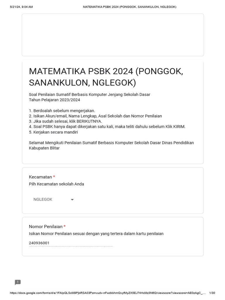 Matematika PSBK 2024 (Ponggok, Sanankulon, Nglegok) | PDF | Karier & Perkembangan