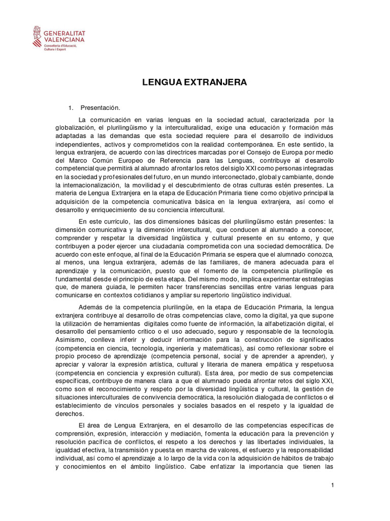 Currículo de Lengua Extranjera en Murcia | PDF | Educación primaria ...