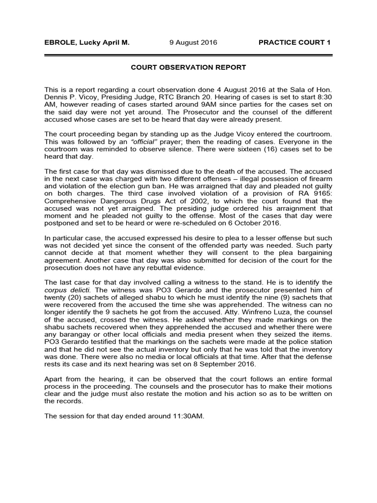 Court Observation Report | Download Free PDF | Plea | Arraignment