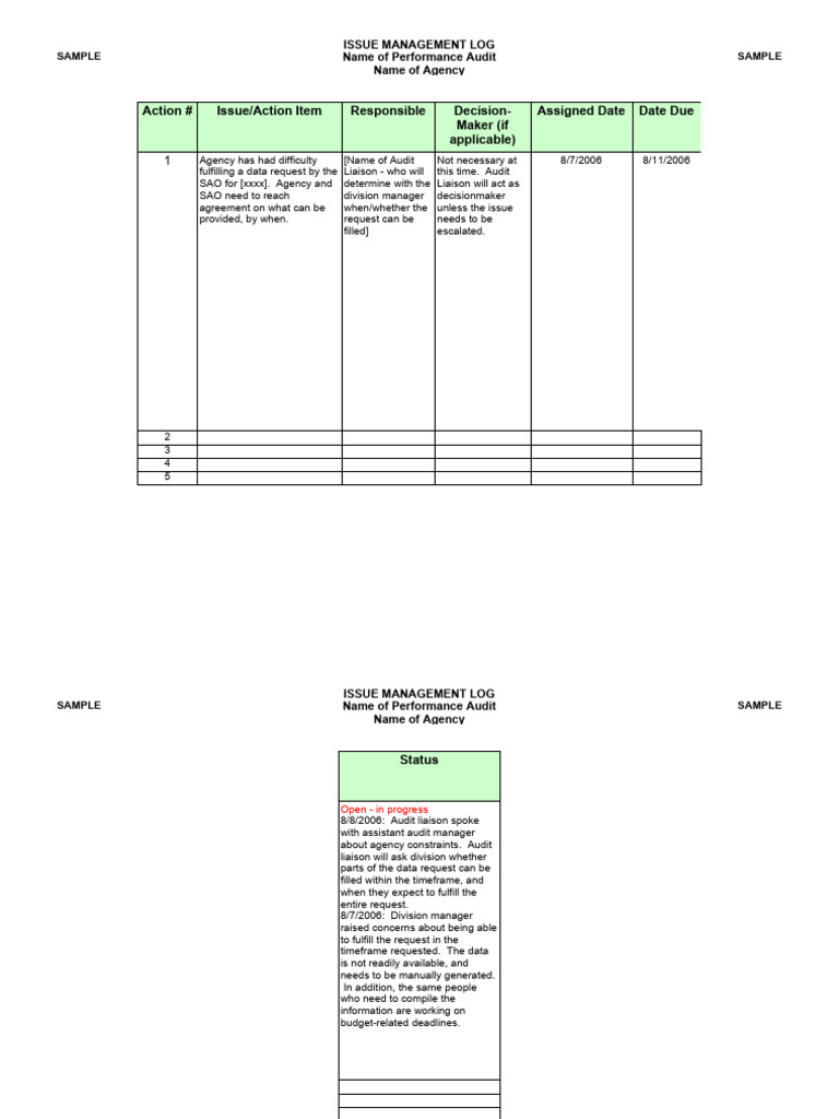Issue Tracking Template | PDF | Audit
