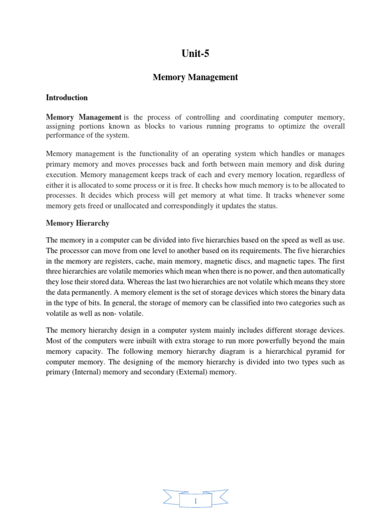 Unit-5 Memory Management | PDF | Computer Data Storage | Process (Computing)