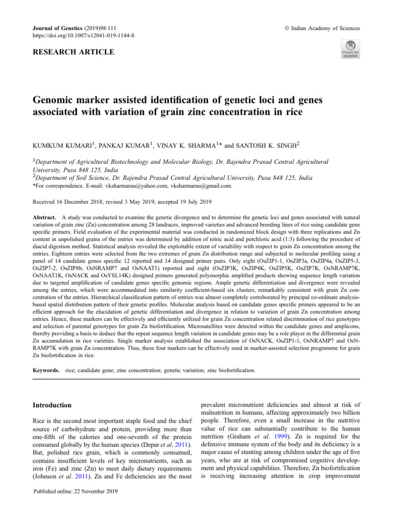 Genomic Marker Assisted Identification of Genetic Loci and Genes ...