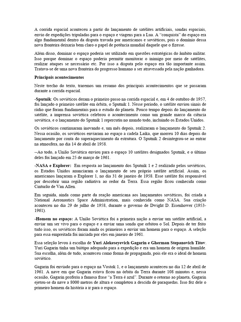 A Corrida Espacial Atividade + Curiosidade | PDF | Corrida espacial | Programa Apollo