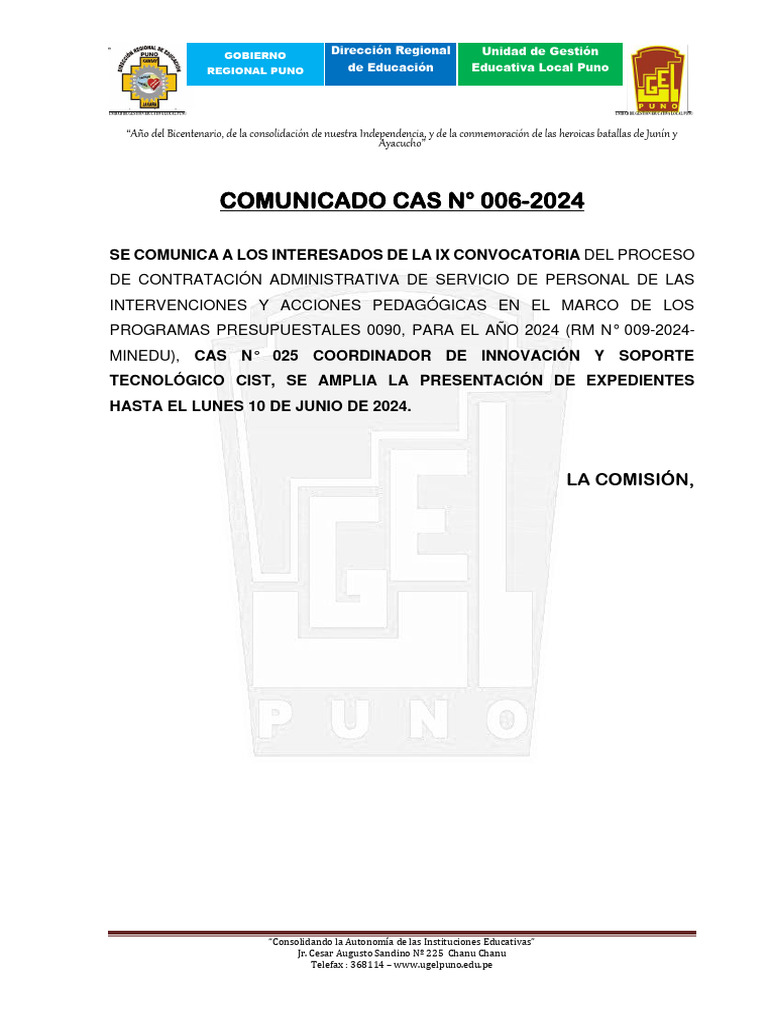 Comunicado Cas #006 2024 | PDF