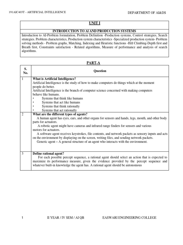 Ai Chap 1 QB | PDF | Artificial Intelligence | Intelligence (AI) & Semantics