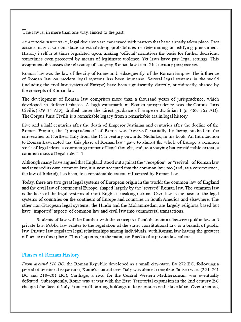 Relevance of Roman Law Today | PDF | Roman Law | Natural Law