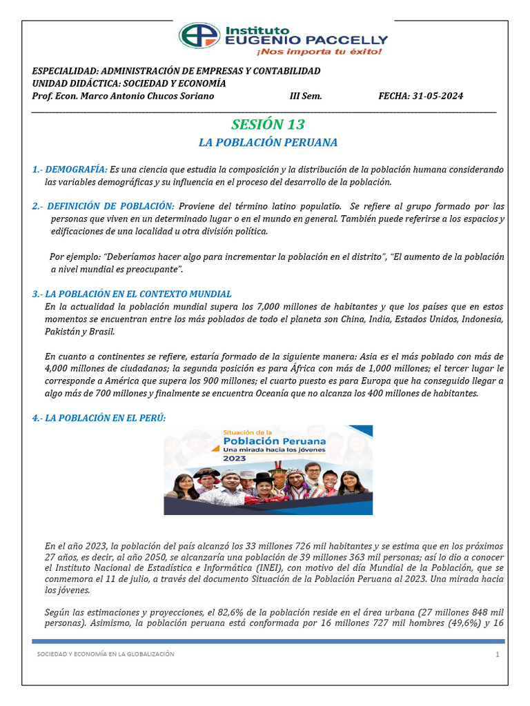 Sesión 13 La Población - Adm. y Contab. | PDF | Migración humana | Lima