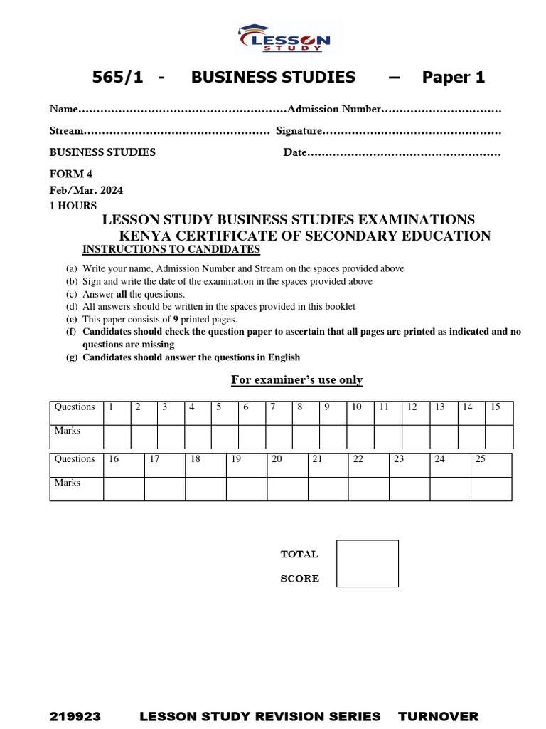 Form 4 Term 1 Paper 1 2024 | PDF | Life Insurance | Business