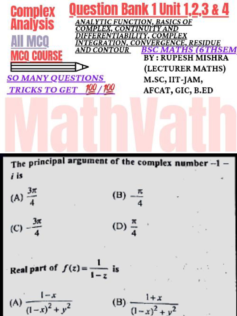 MCQ Ques Bank 1 Complex Unit 1,2,3&4 | PDF | Power Series ...