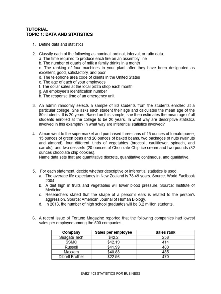 Tutorial With Answer | PDF | Statistics | Descriptive Statistics