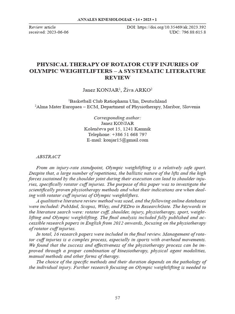 Physical Therapy of Rotator Cuff Injuries of Olymp | PDF | Shoulder | Physical Therapy