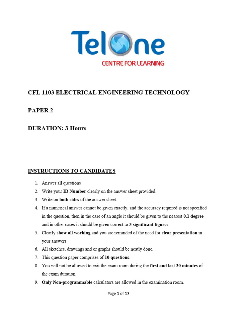 Electrical Engineering Exam Guidelines | PDF | Inductor | Inductance
