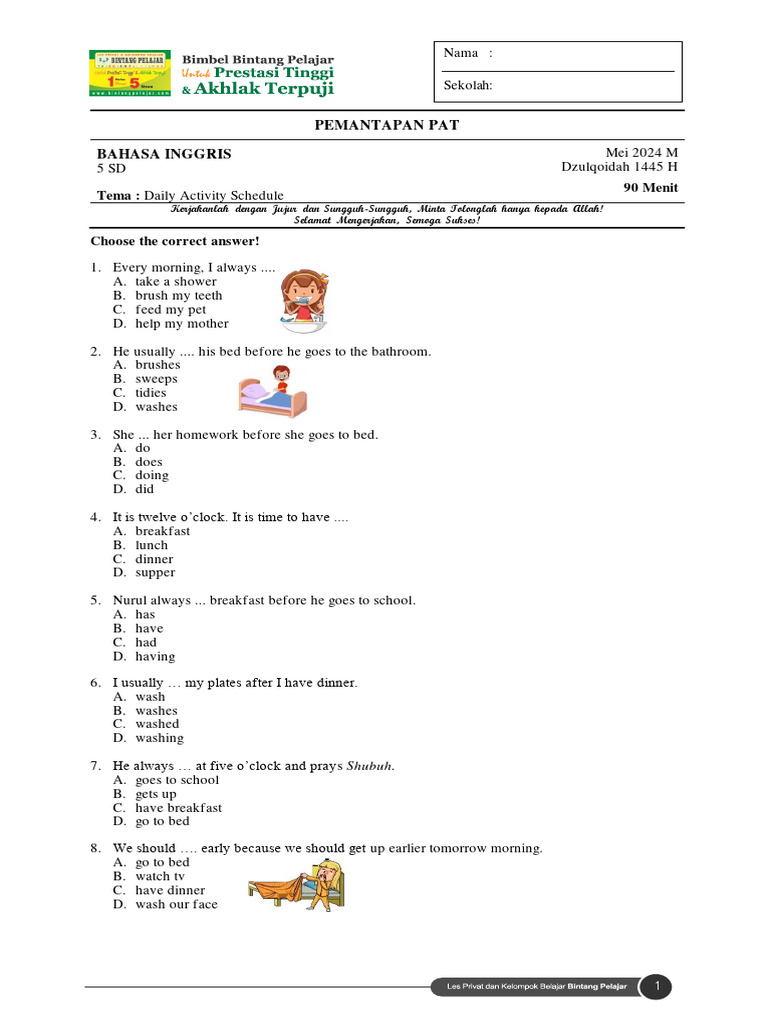 PM PAT B.Inggris 5D Tema Daily Activity Schedule | PDF | Meal | Eating ...