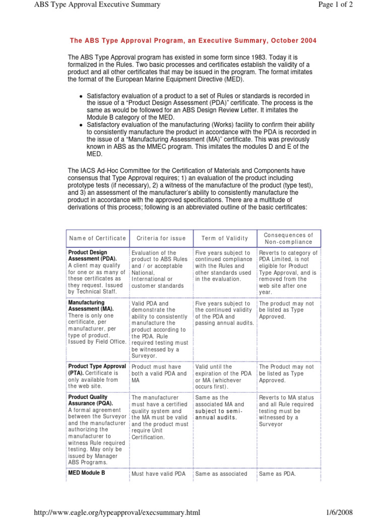 ABS Type Approval Overview | PDF | Audit | Certification