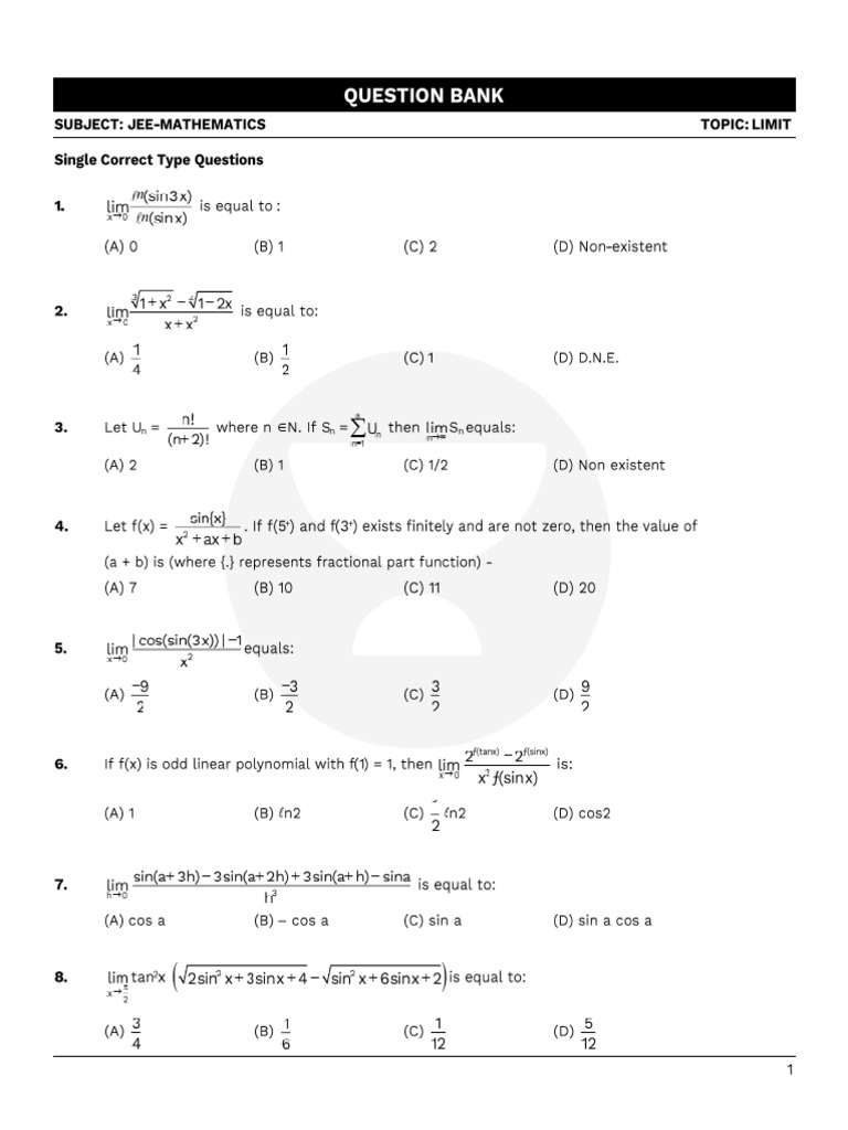 3.limit QuestionBank SC | PDF