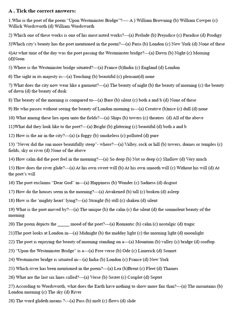 Compose Upon West Minster Bridge | PDF | Poetry