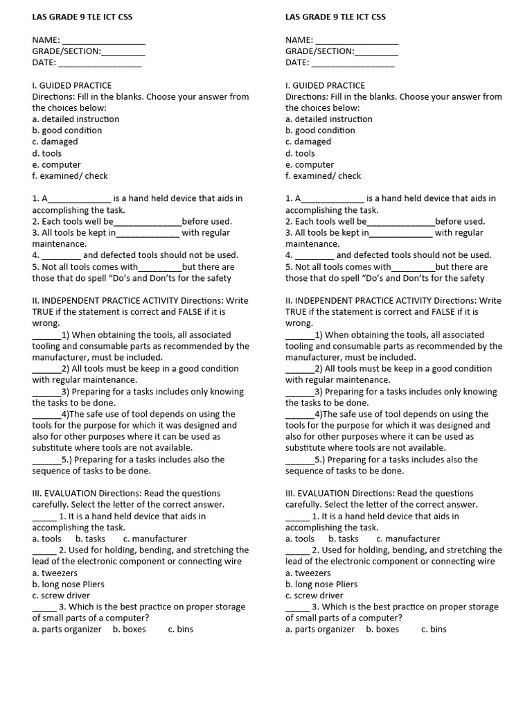 Las Grade 9 Tle Ict CSS | Download Free PDF | Tools | Computing
