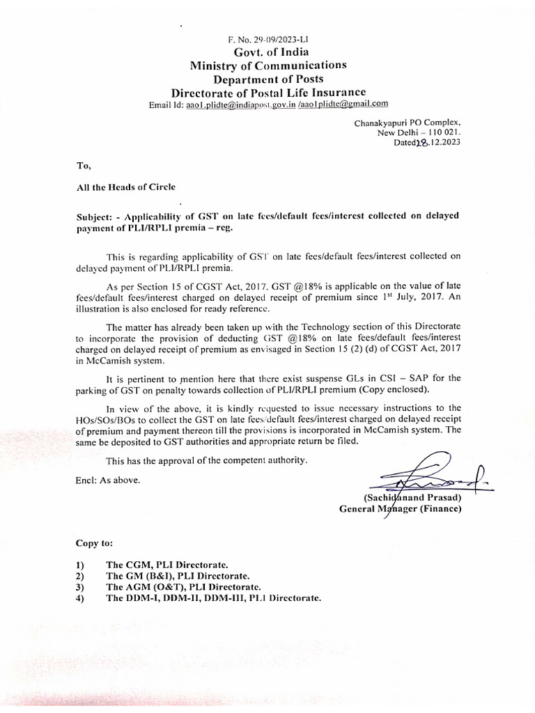 PLI Dte letter dated 28.12.2023 | PDF