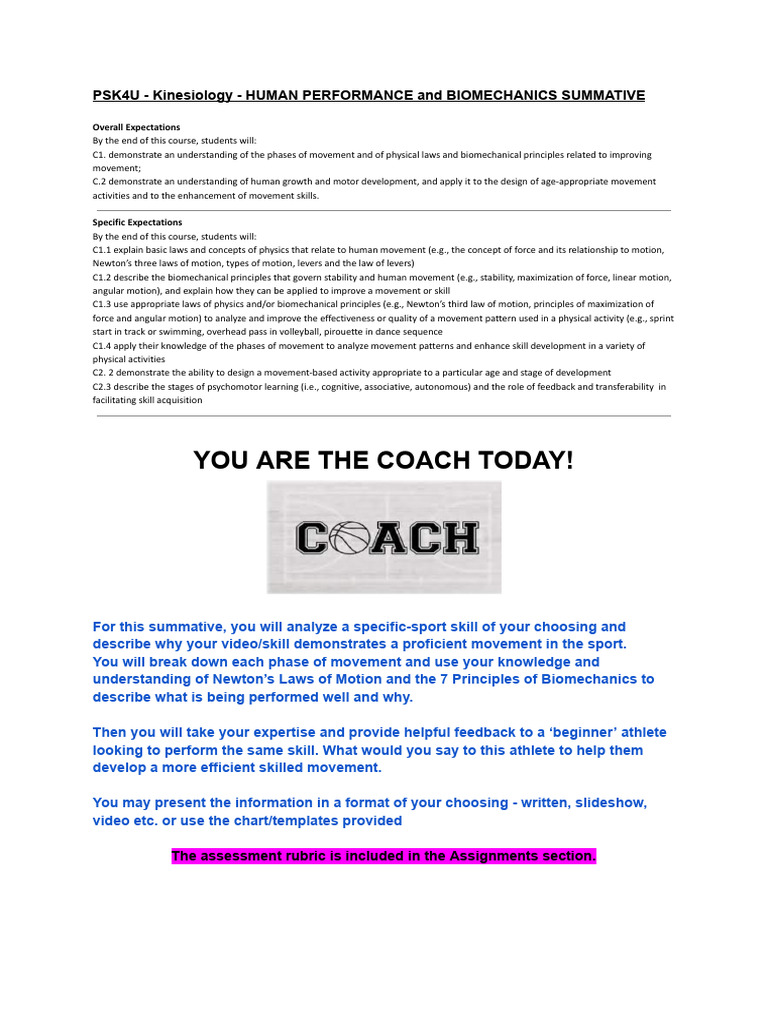 PSK4U - Kinesiology - BIOMECHANICS and MOTOR DEVELOPMENT SUMMATIVE ...