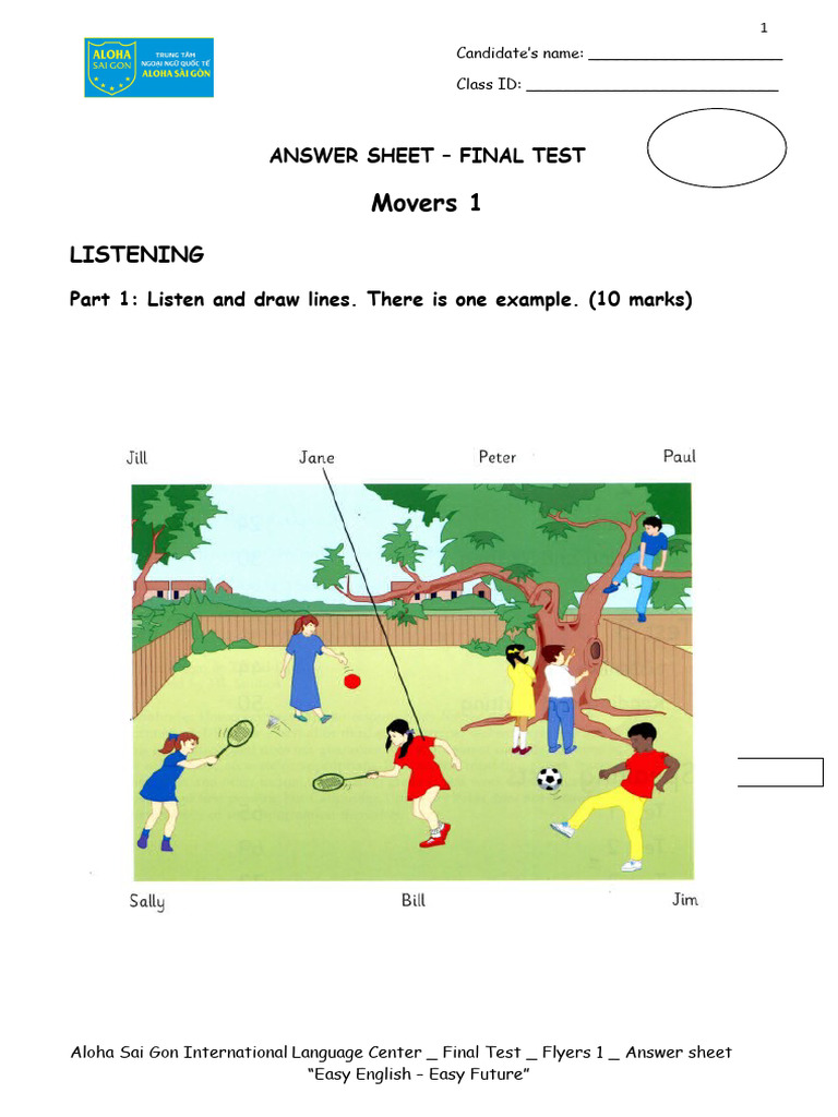Answer Sheet - Movers 1 - Listening | PDF
