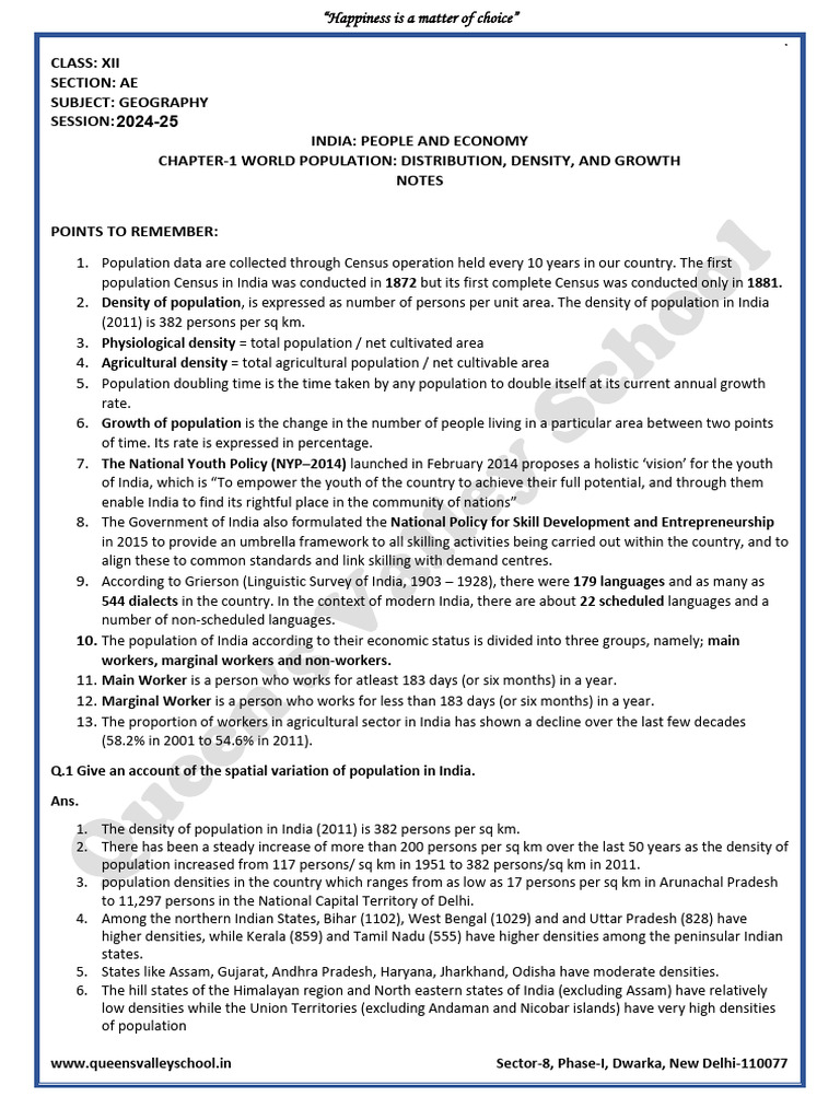 Xii Geography Chapter 1 Population Distribution Density Growth