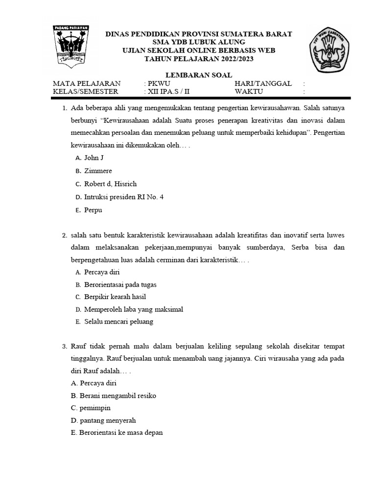 Soal Pkwu USBW 2023 | PDF
