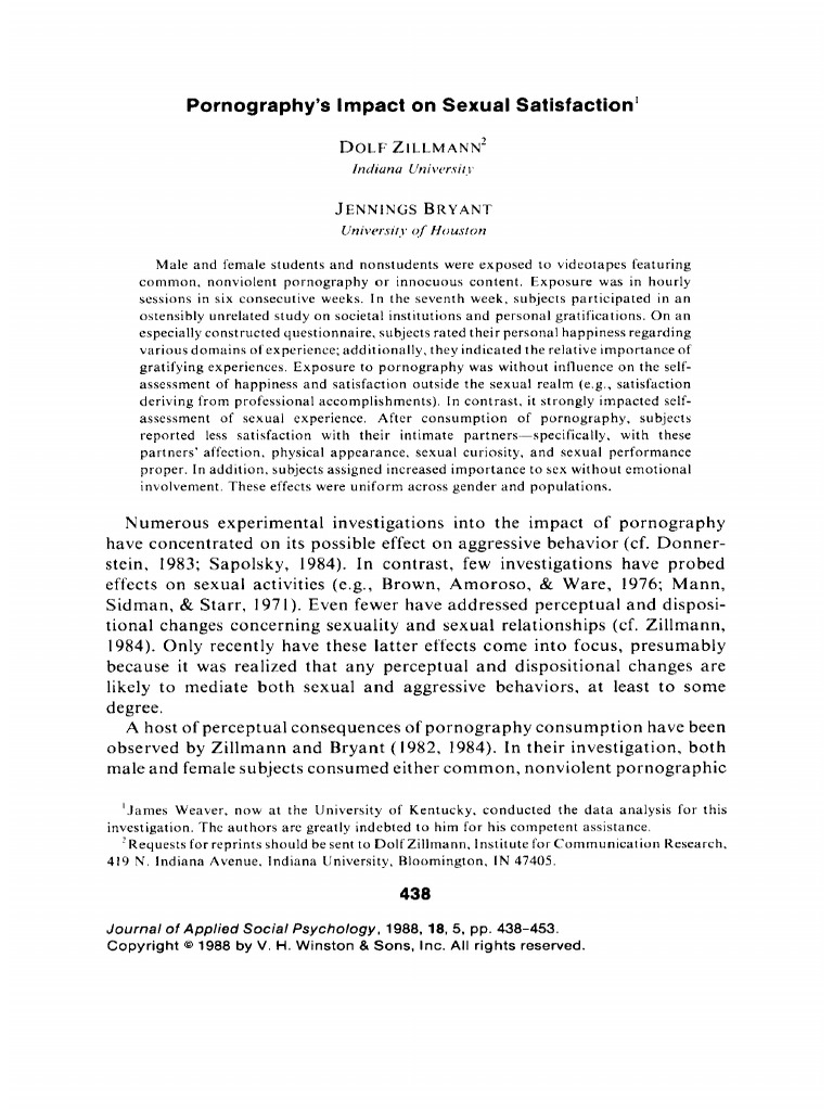 Zillmann, D., & Bryant, J. (1988) - Pornography's Impact On Sexual ...