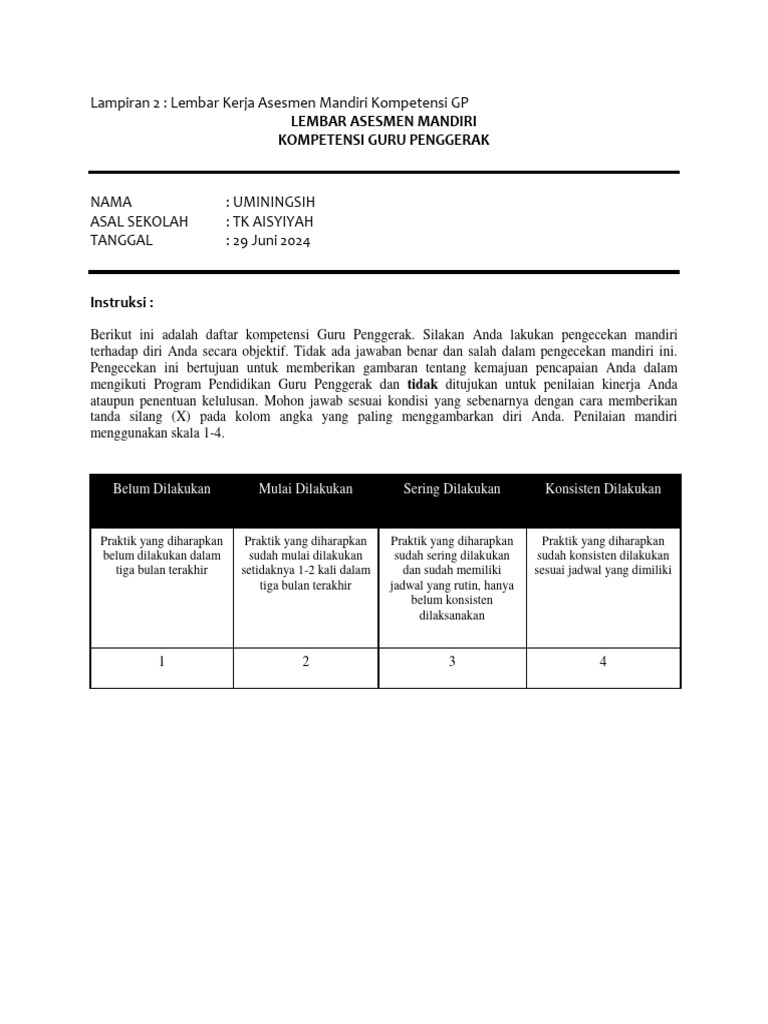 Asesmen Mandiri Kompetensi Guru Penggerak | PDF