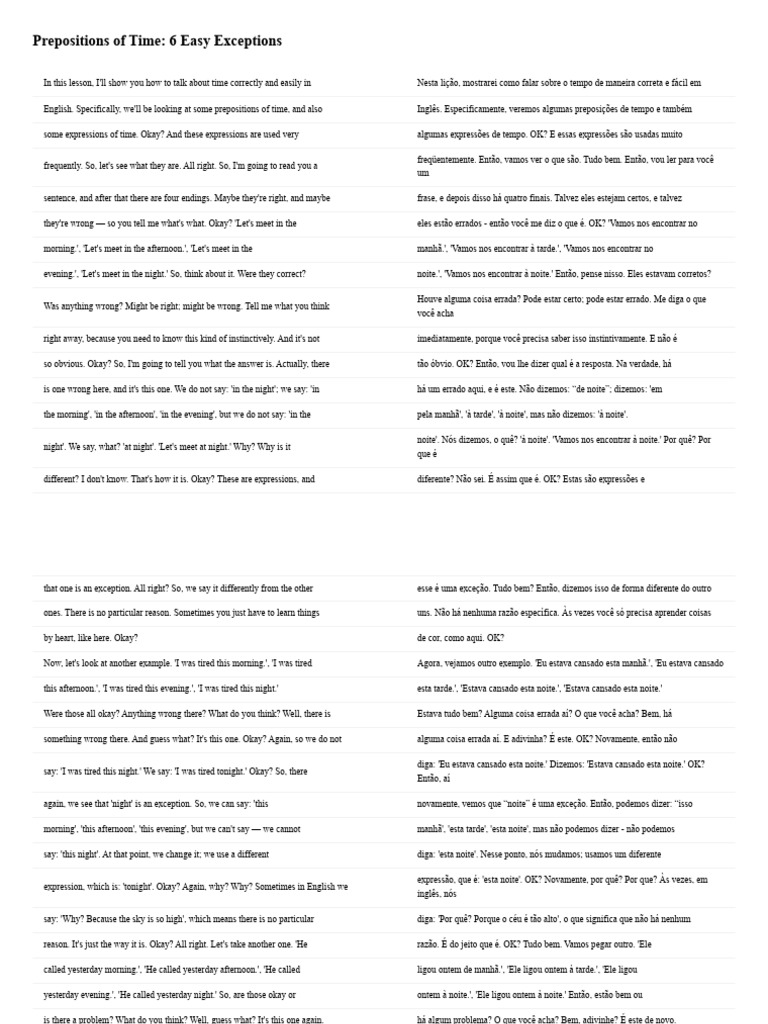 Prepositions of Time 6 Easy Exceptions | PDF