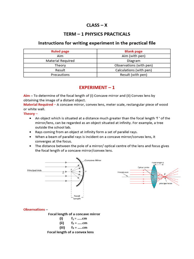 Class 10 Practical File Work | Download Free PDF | Refraction | Optics